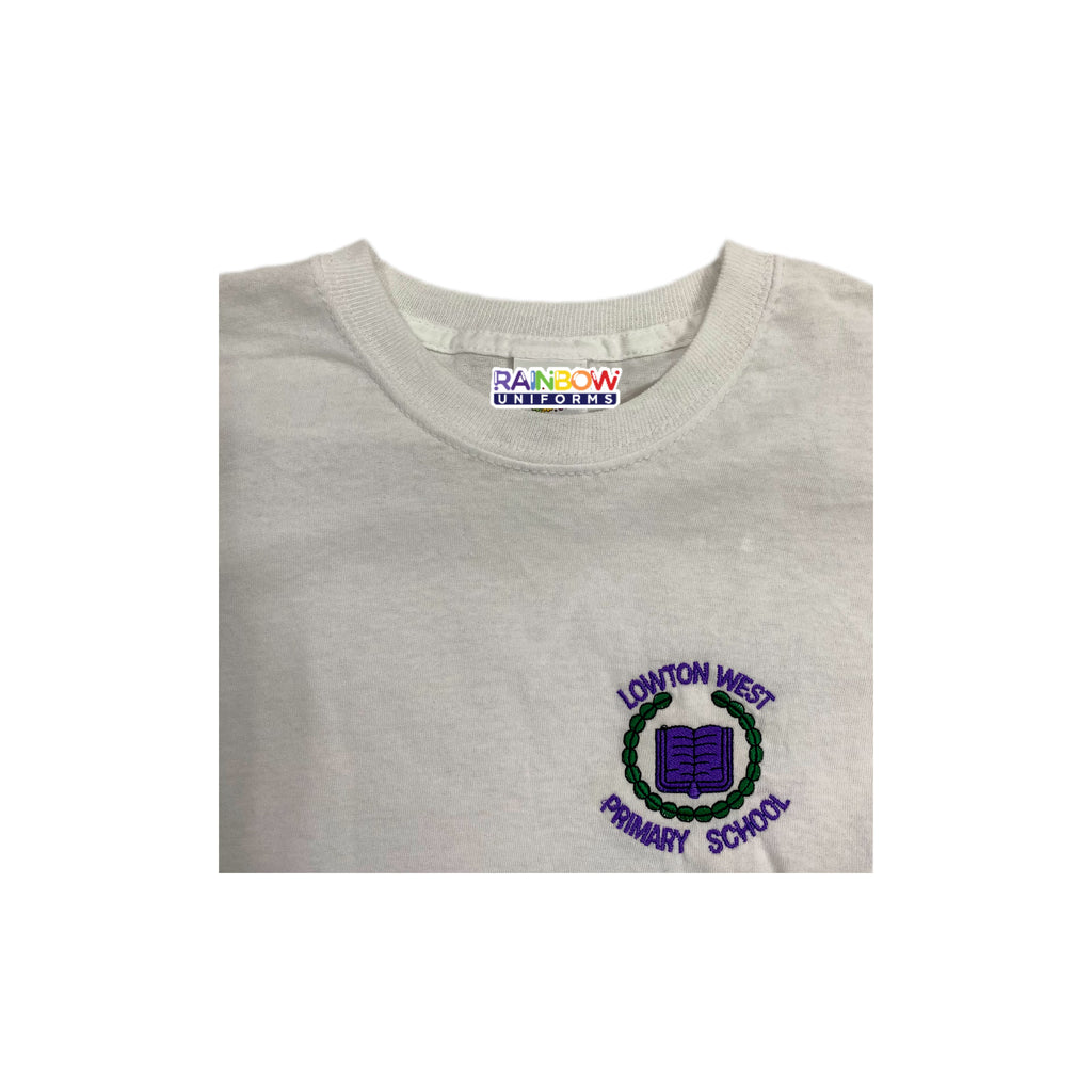 Lowton West Primary School White P.E. Top With Logo | Rainbow-Uniforms
